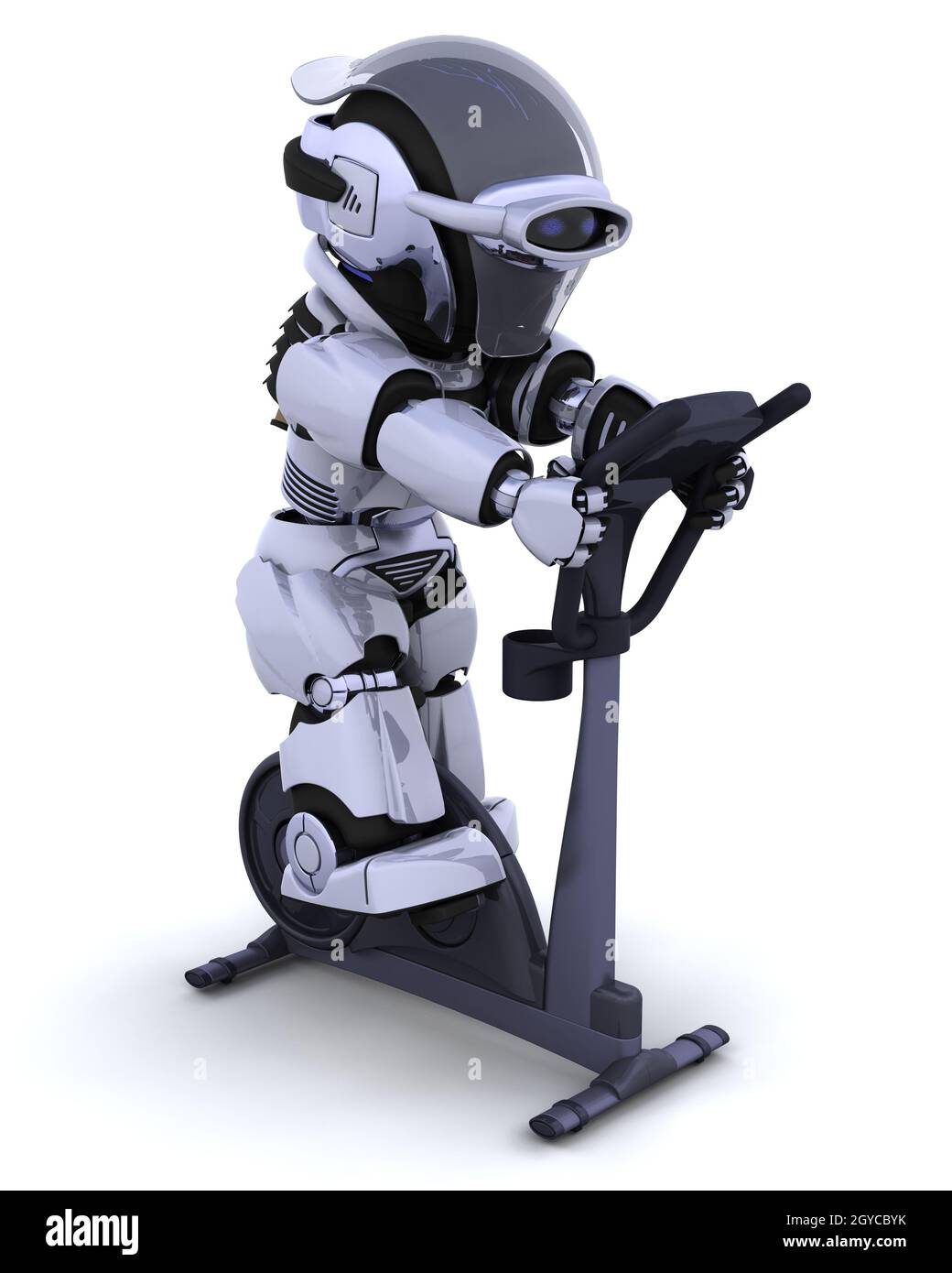 3D render of a robot on an exercise bike Stock Photo - Alamy