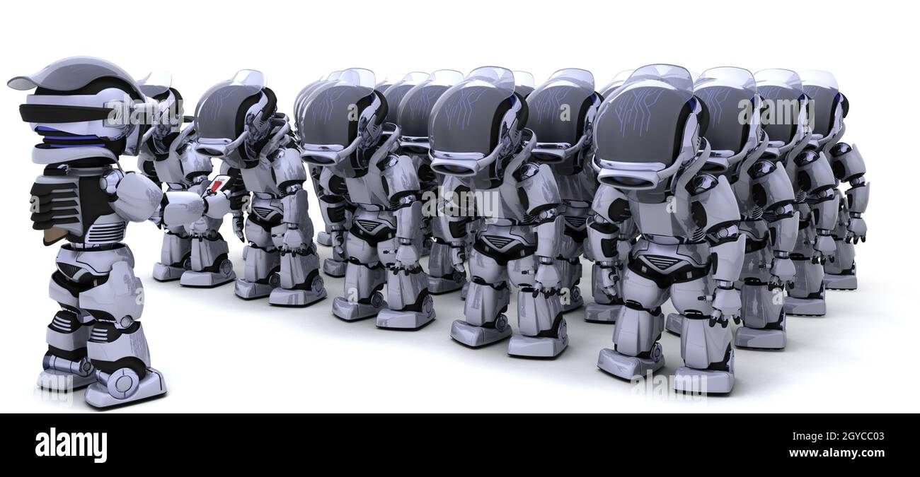 3D render of a Robot shutting down an army of Robots Stock Photo - Alamy