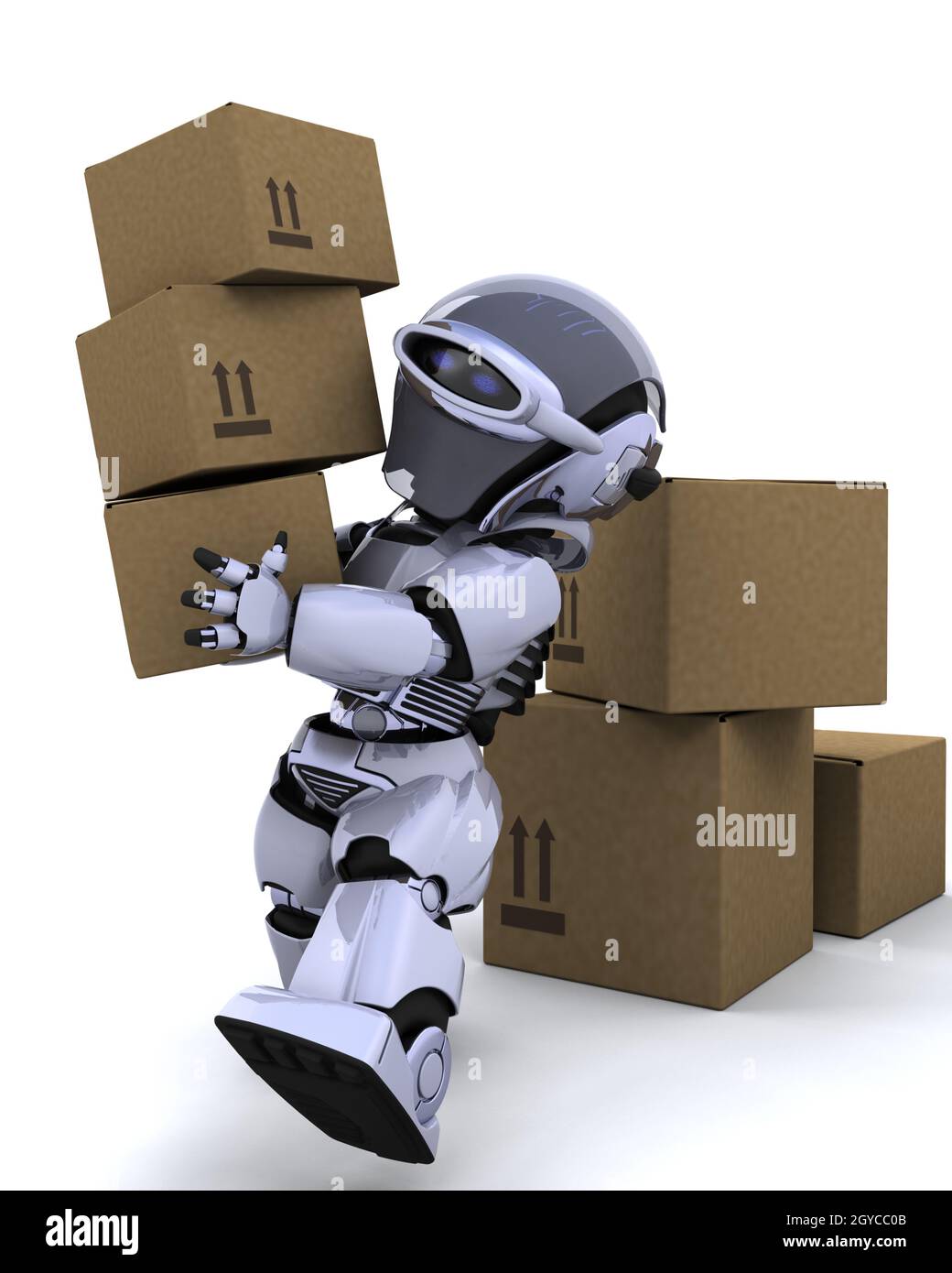 3D render of a robot moving shipping boxes Stock Photo - Alamy