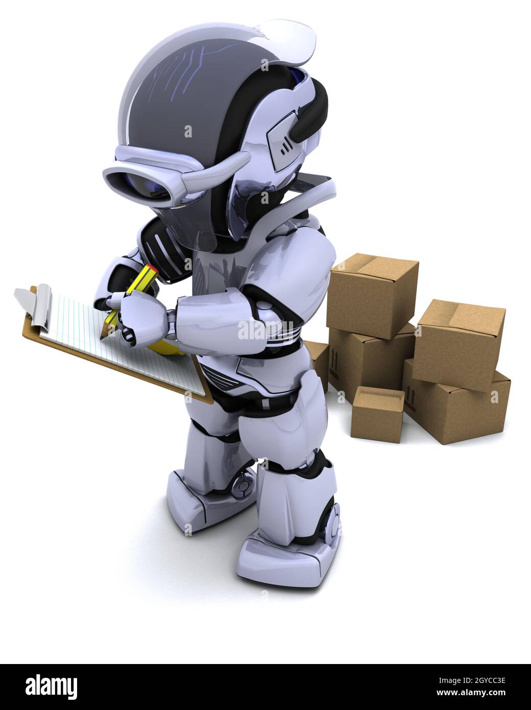 3D render of Robot with Shipping Boxes Stock Photo - Alamy