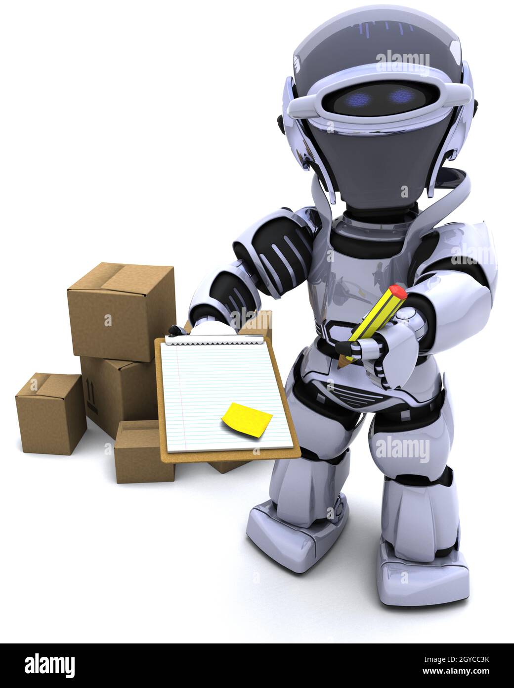 3D render of Robot with Shipping Boxes Stock Photo - Alamy