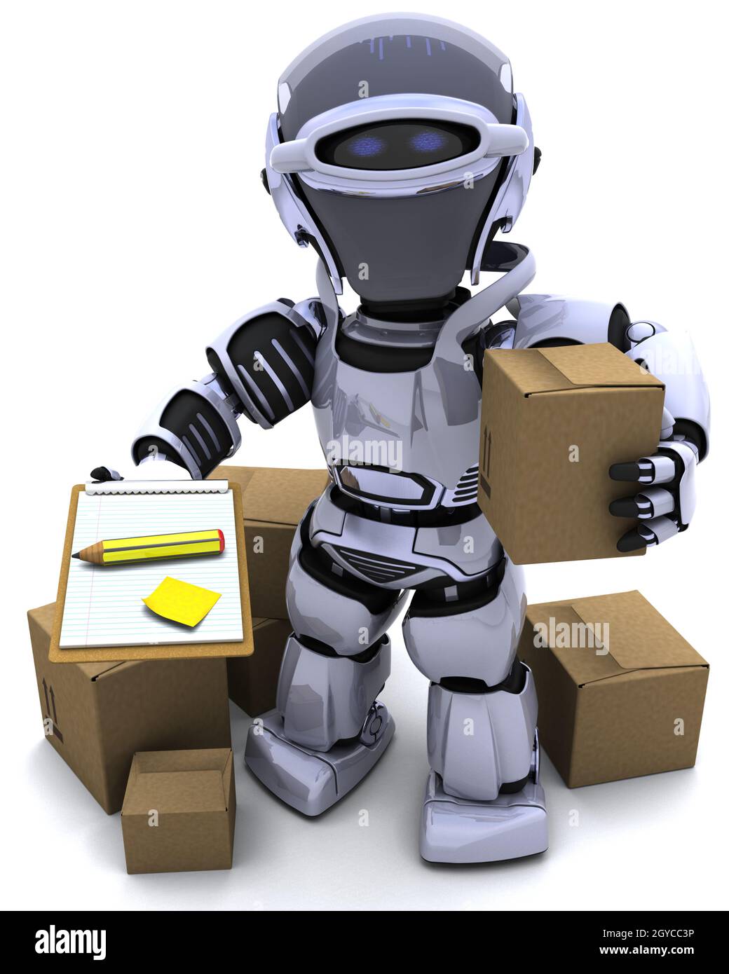 3D render of Robot with Shipping Boxes Stock Photo - Alamy