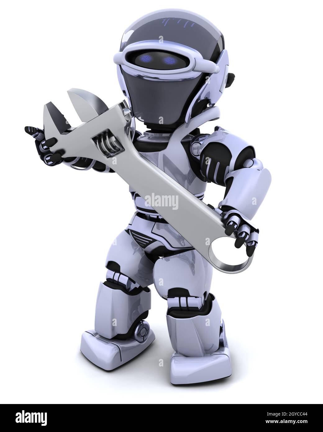 3D render of a robot and adjustable wrench Stock Photo - Alamy