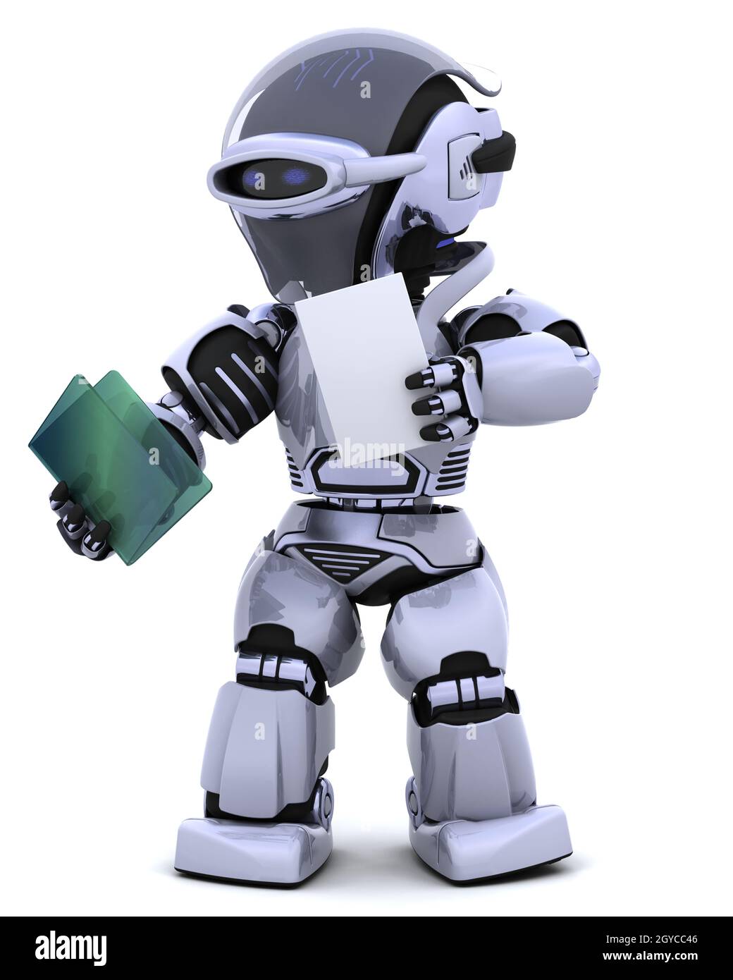 3D render of robot with document and folder Stock Photo - Alamy