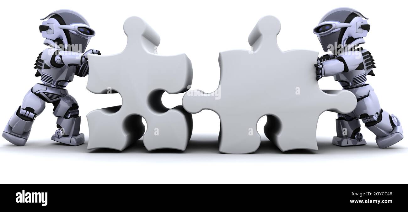 3D render of a robot solving jigsaw puzzle Stock Photo - Alamy
