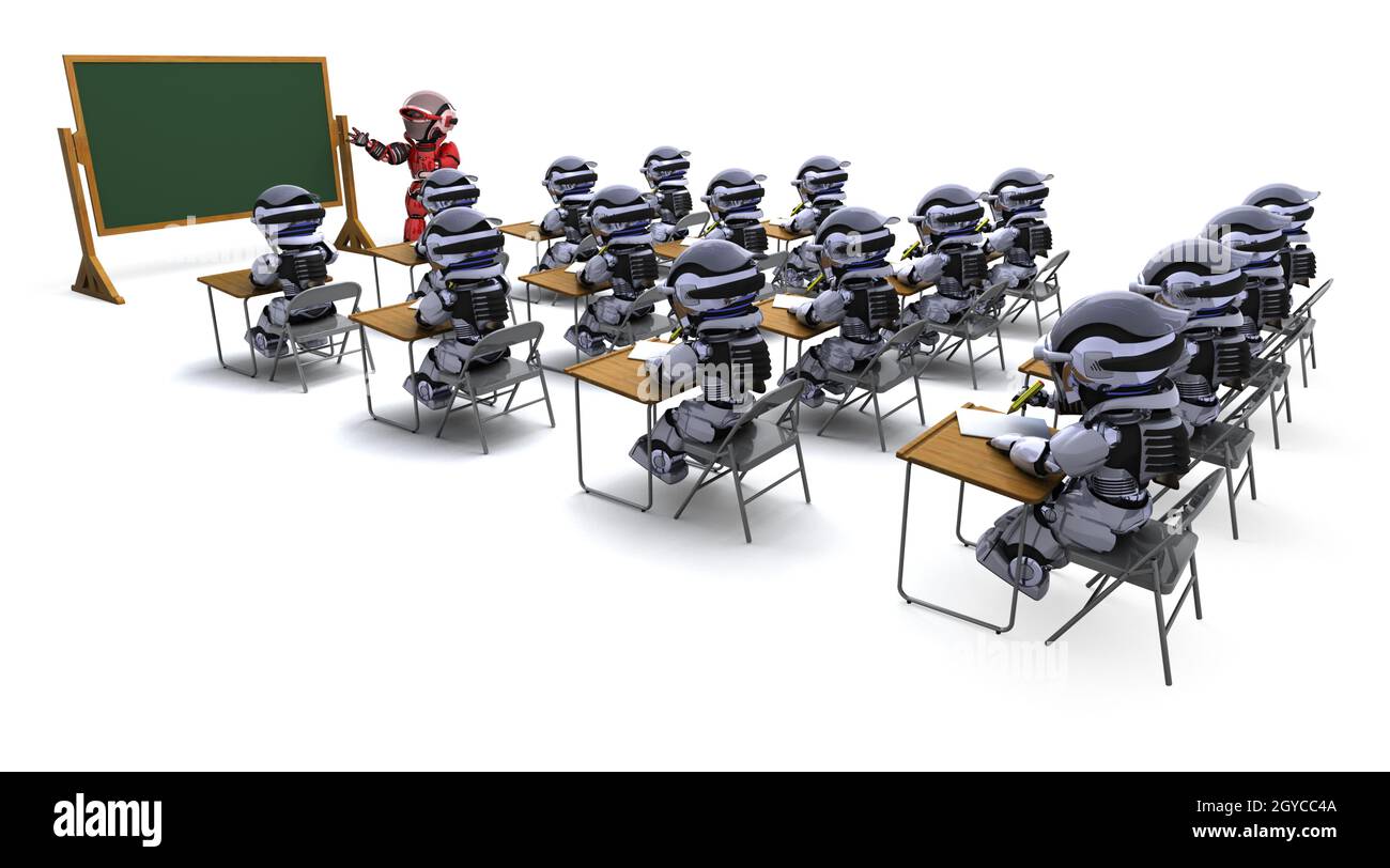 3D render of a robot teacher in classroom Stock Photo - Alamy