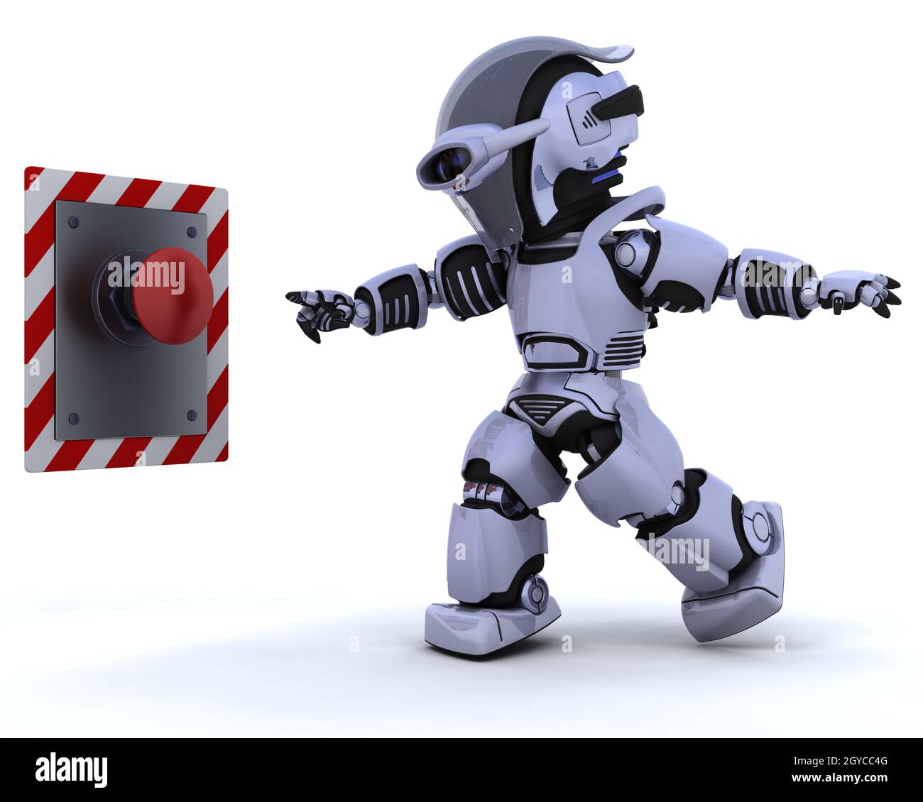 3D render of a robot and push button Stock Photo - Alamy