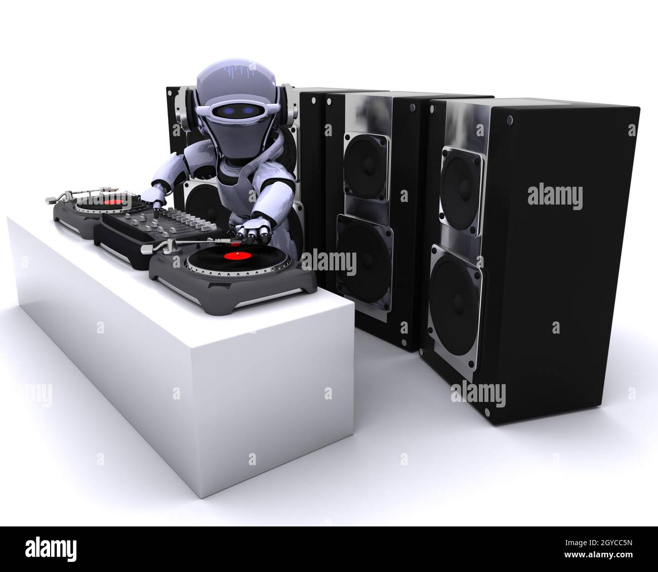 3D render of a Robot DJ mixing records on turntables Stock Photo - Alamy