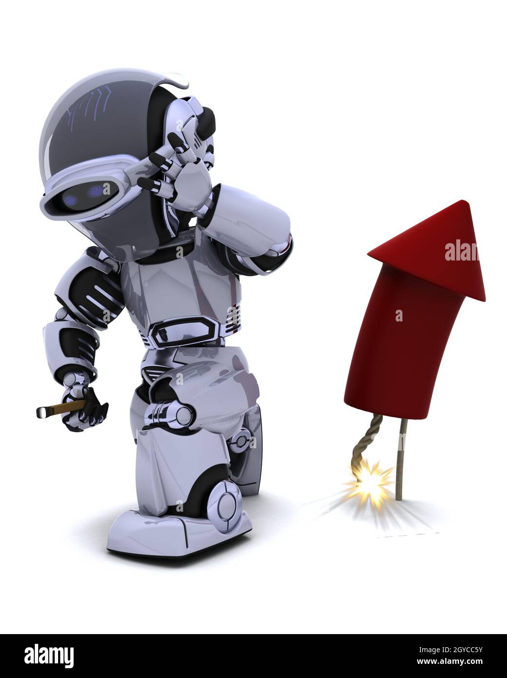 3D Render of a Robot lighting a firework Stock Photo - Alamy