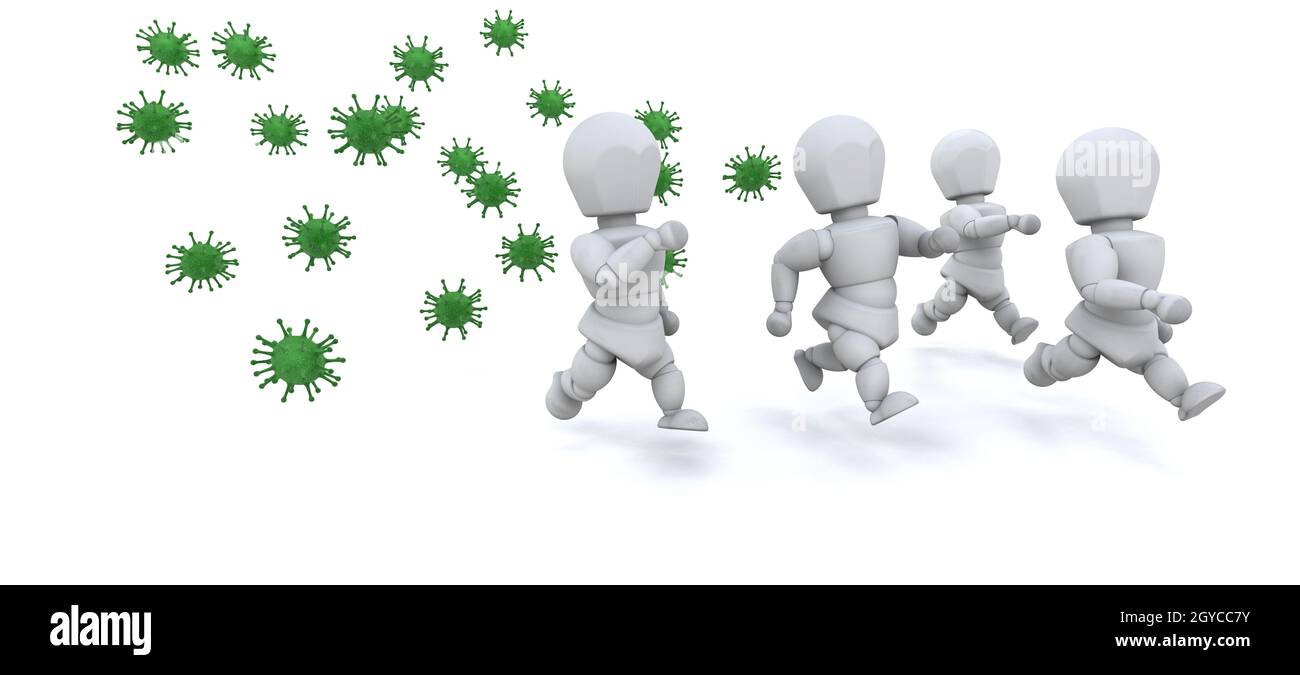 3d render of men running away from bacteria Stock Photo - Alamy