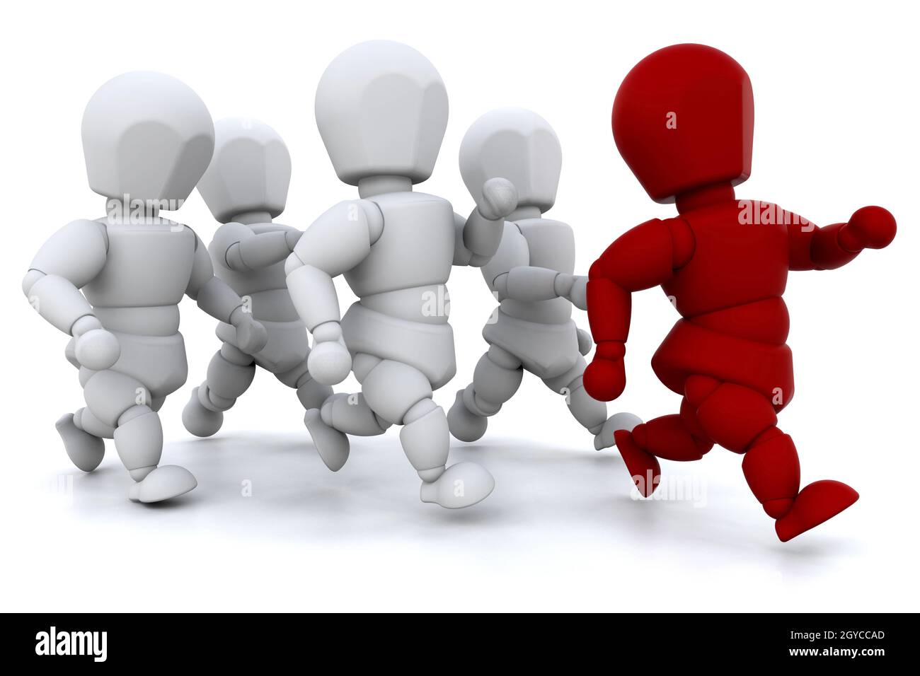 3D render showing people running with one person in the lead Stock ...