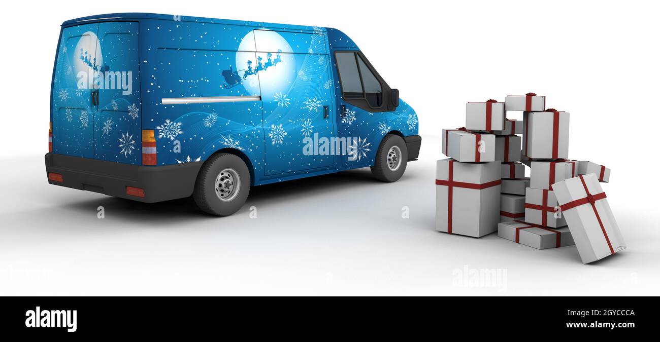 3D Render of a Christmas Delivery Van Isolated on White Stock Photo - Alamy