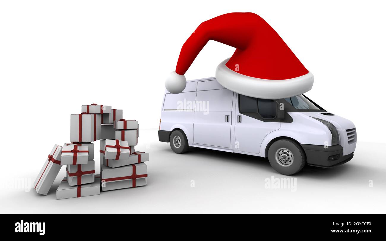 3D Render of a Christmas Delivery Van with a stack of gifts Stock Photo ...