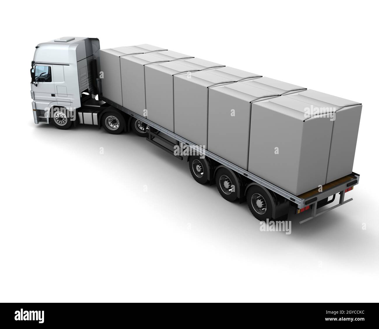 3D Render of HGV Truck Shipping White Boxes Stock Photo - Alamy