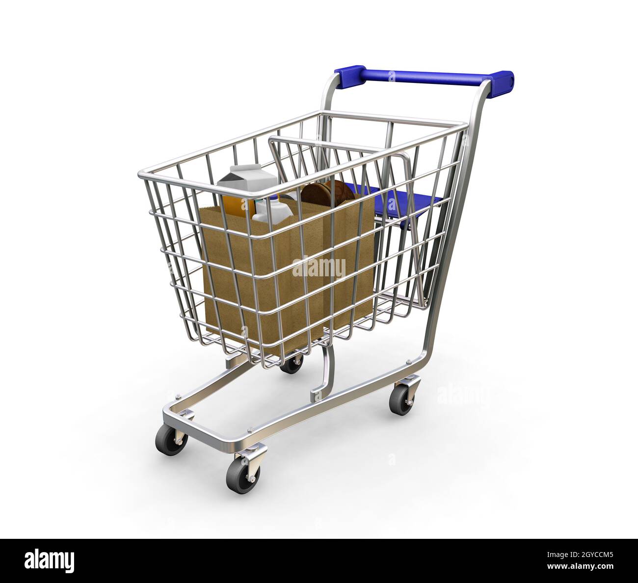 3D render of a shopping trolley with groceries Stock Photo - Alamy