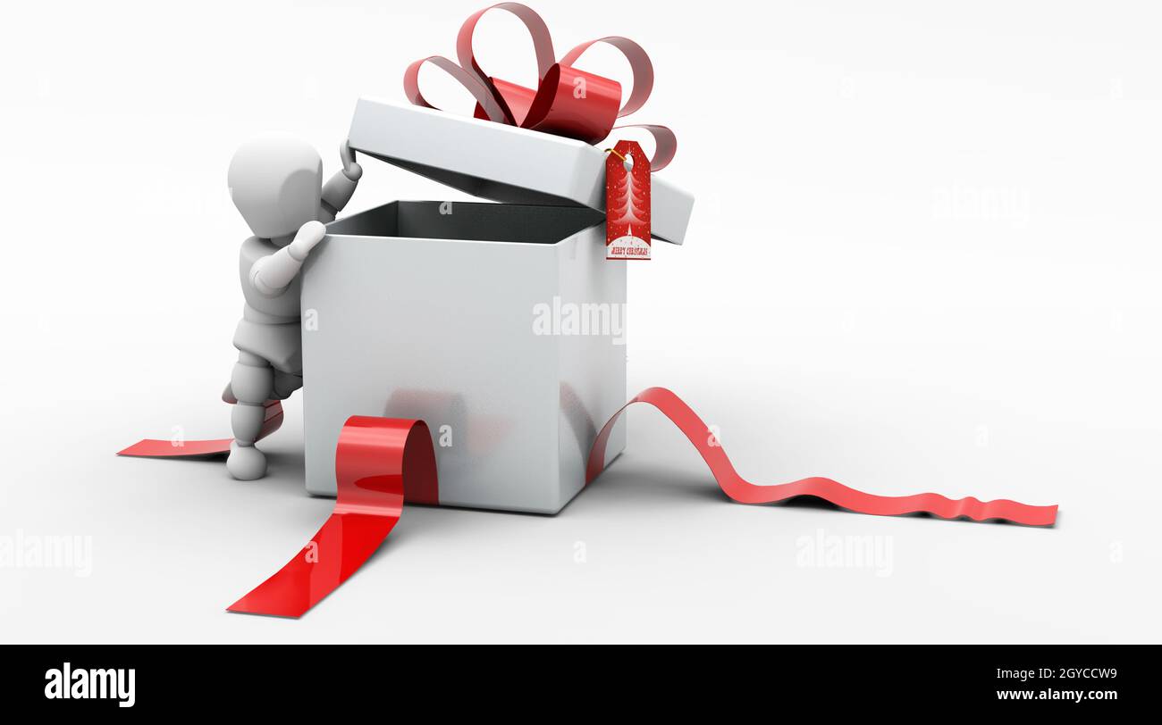 3D render of man looking in gift box Stock Photo - Alamy