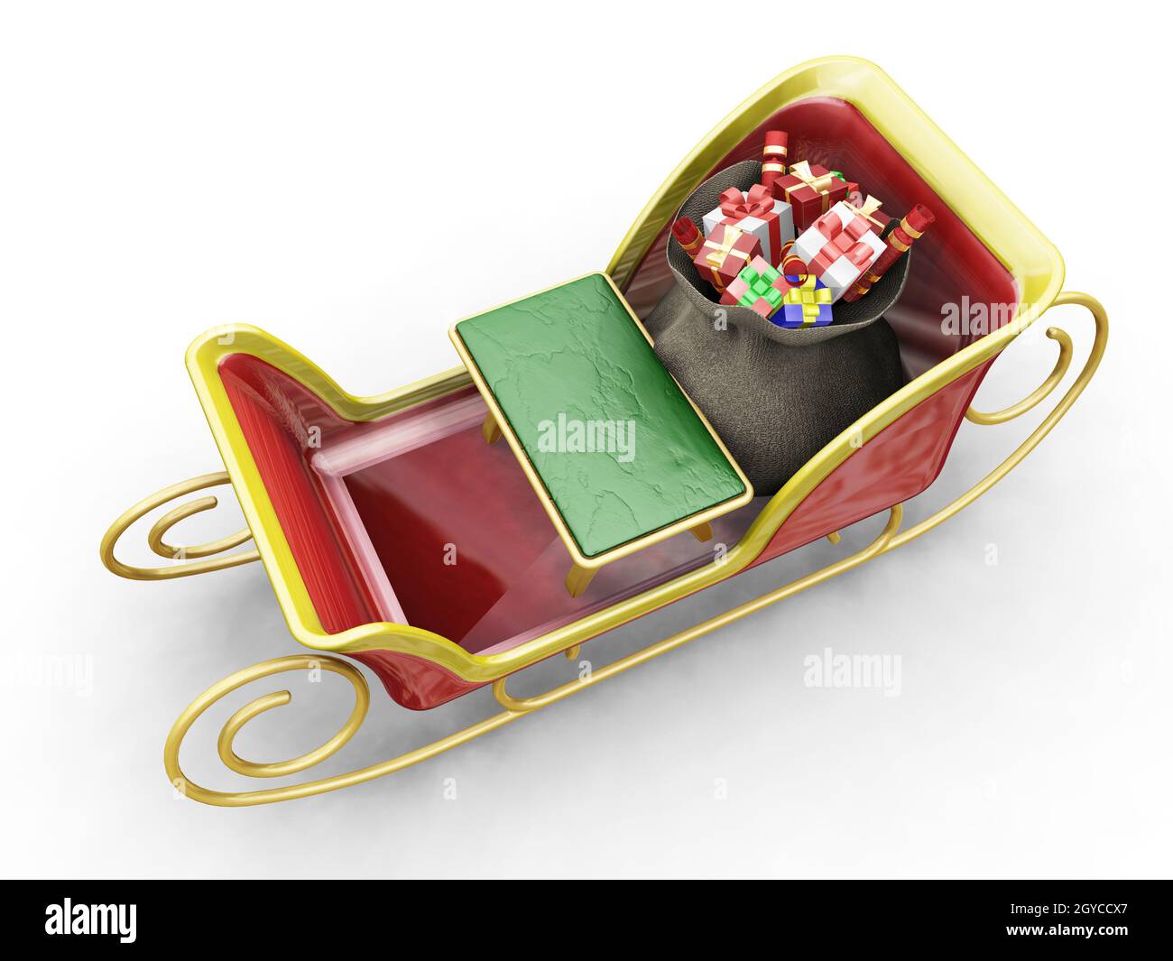 3D render of Santas sleigh with a sack of gifts Stock Photo - Alamy