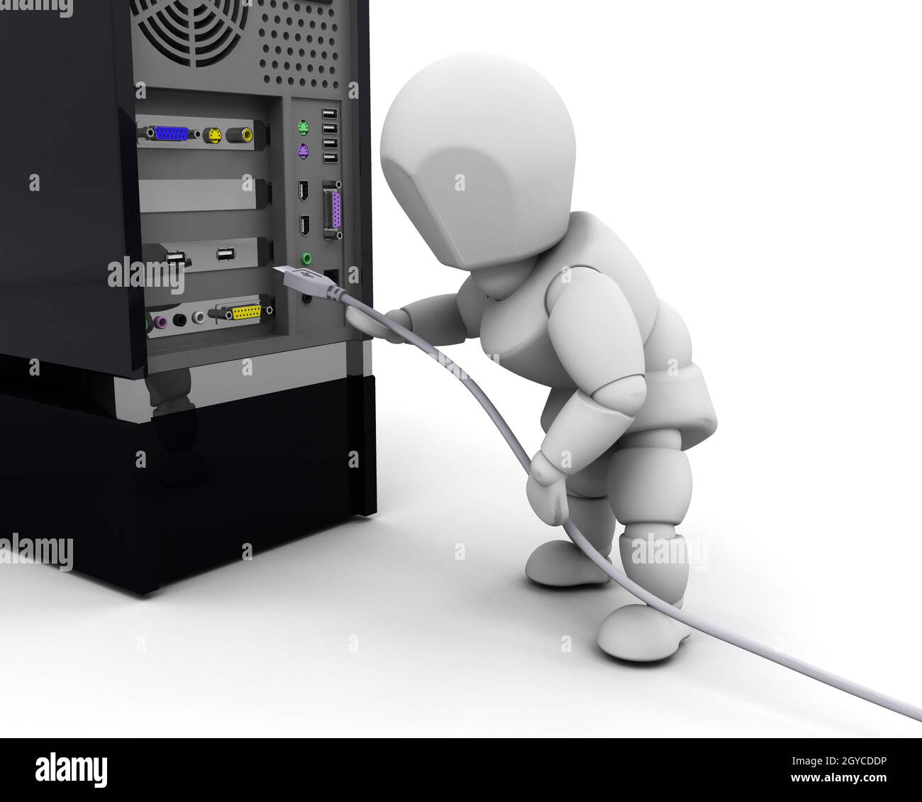 3D render of a person plugging in a computer cable Stock Photo - Alamy