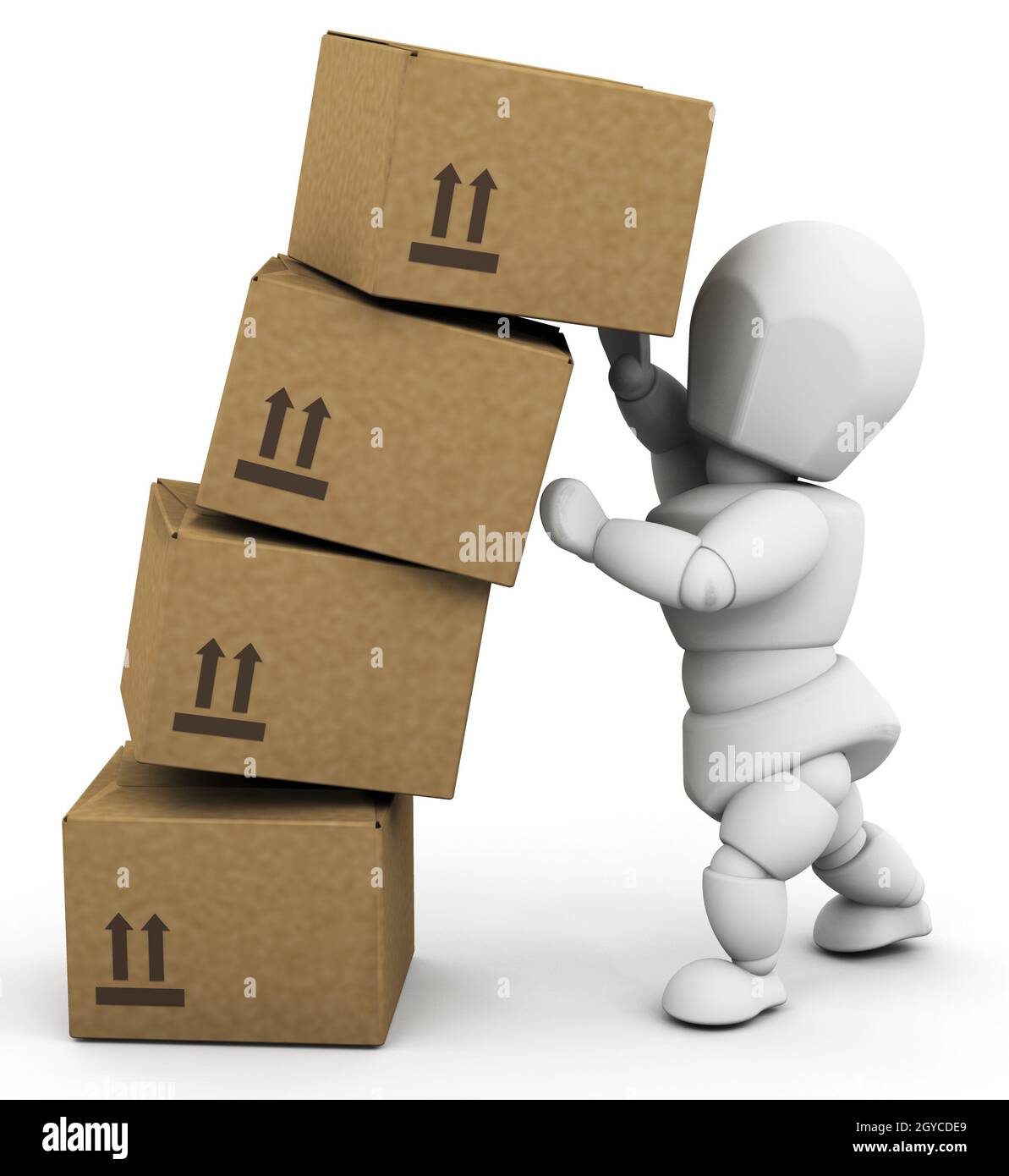 3D render of someone holding up a stack of boxes Stock Photo - Alamy