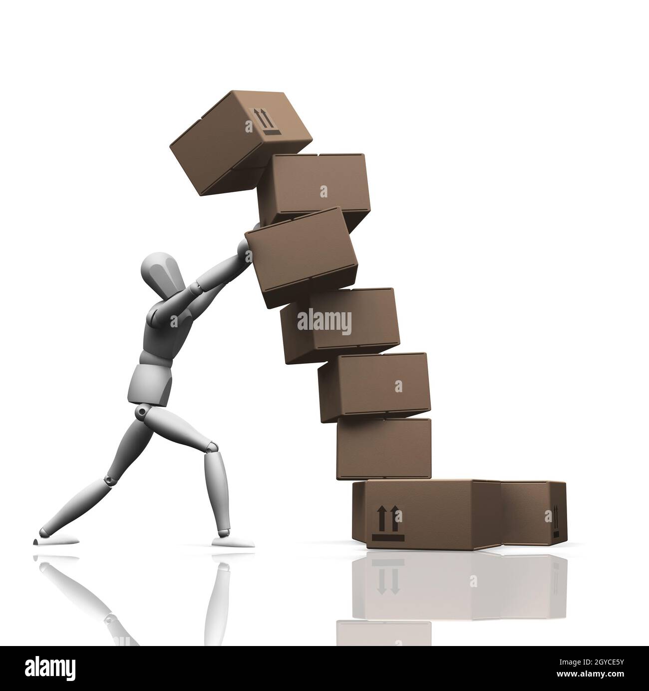 3D render of a man holding up a stack of falling boxes Stock Photo - Alamy