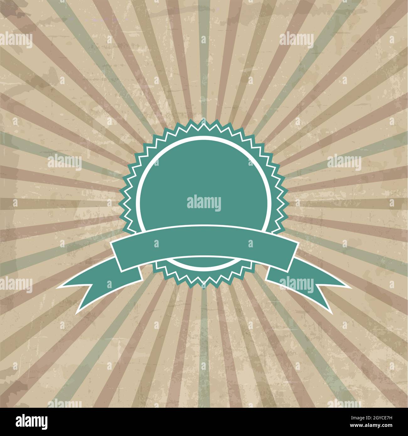 Vintage starburst background with quality badge and ribbon Stock Photo ...
