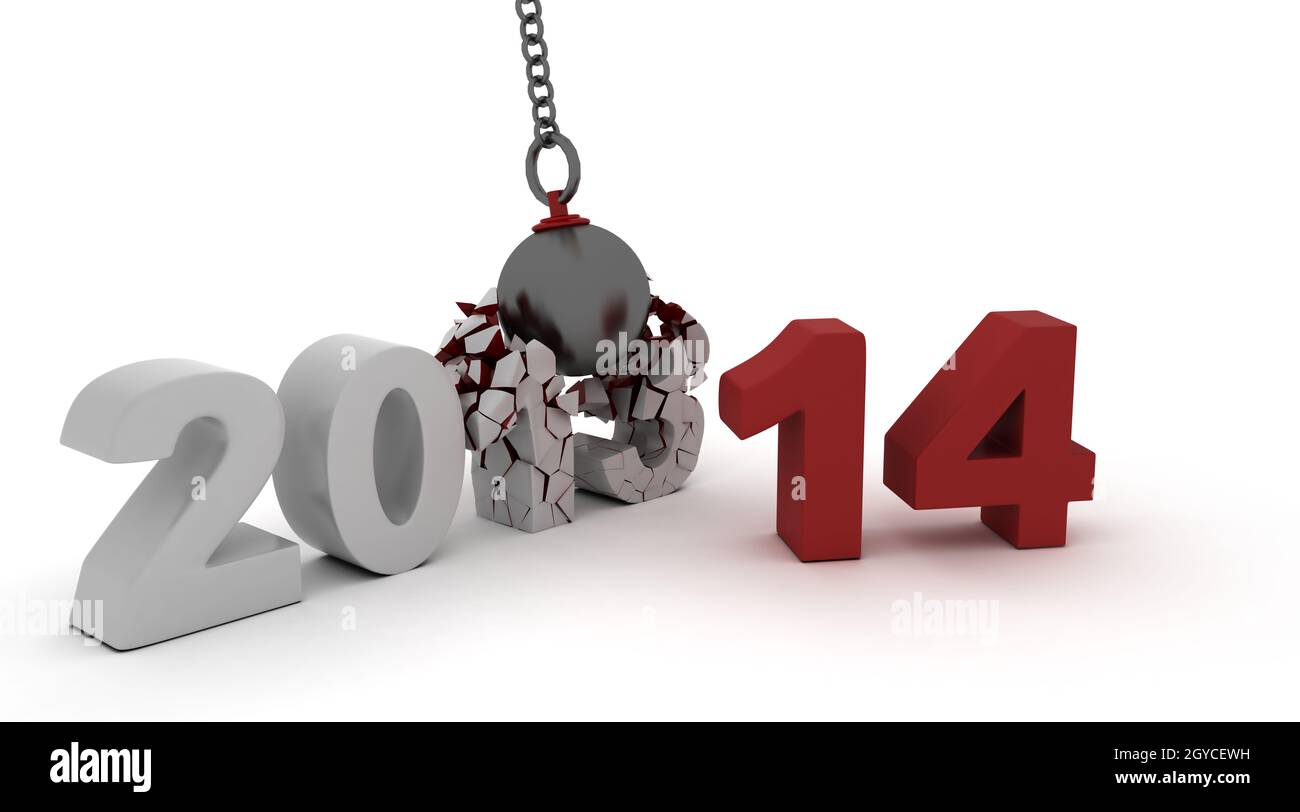 3D render of 2014 new year wrecking ball Stock Photo - Alamy