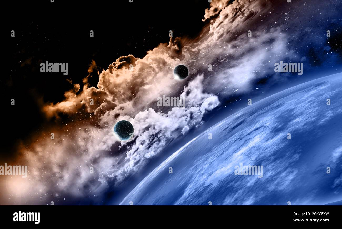 3D space background with fictional planets Stock Photo - Alamy