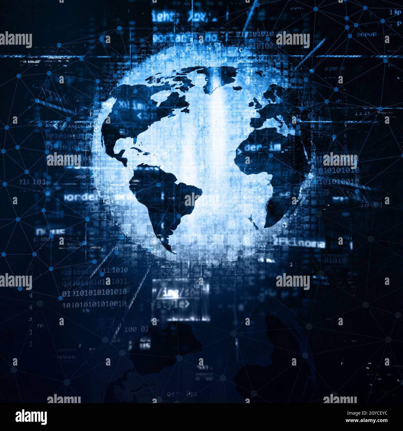 3D background with globe and programming code Stock Photo - Alamy