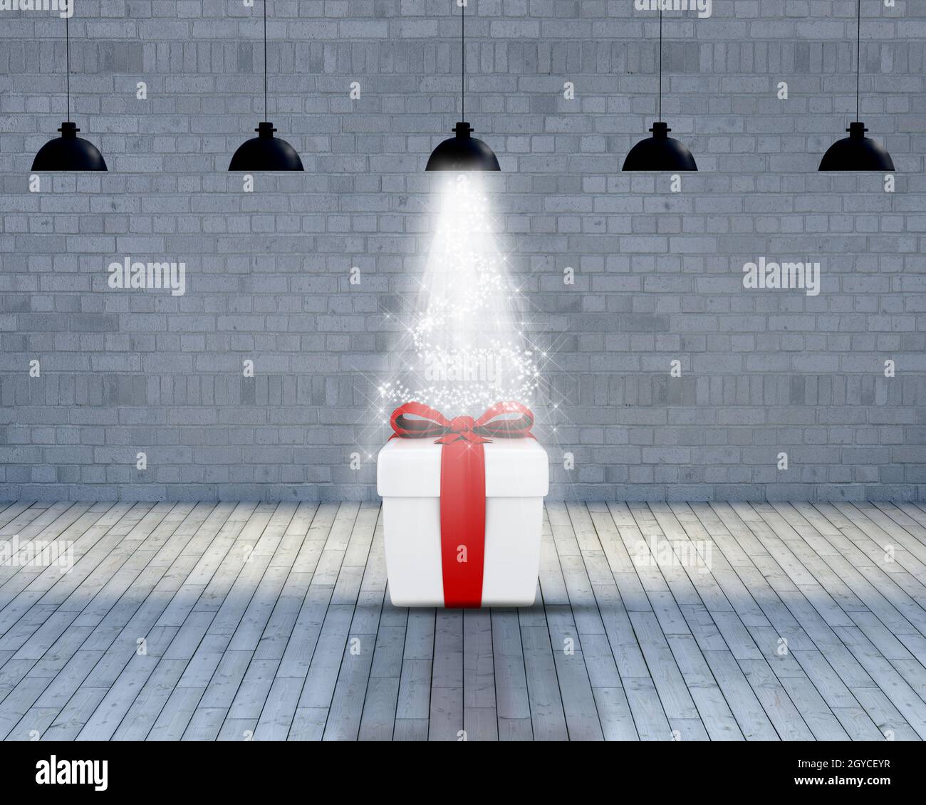 3D render of an empty room with a surprise gift Stock Photo - Alamy