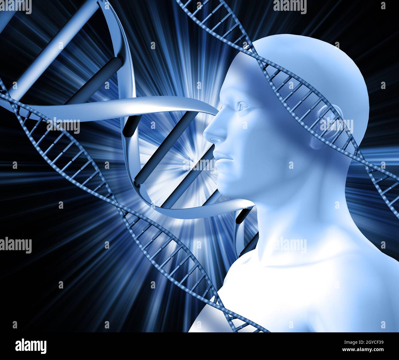 3D male figure with DNA strands on abstract background Stock Photo - Alamy