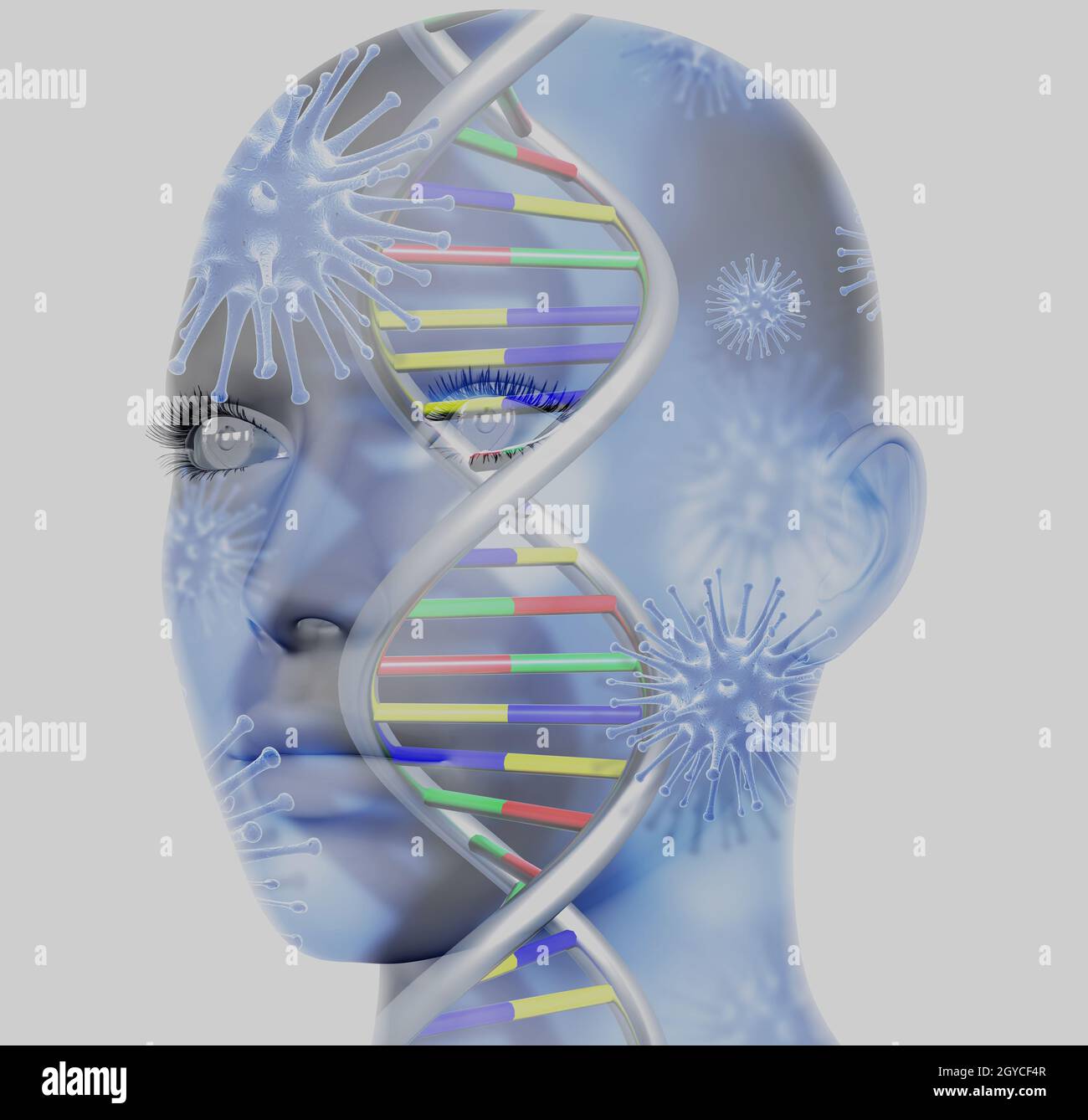 3D medical concept image with female face and DNA strands Stock Photo ...