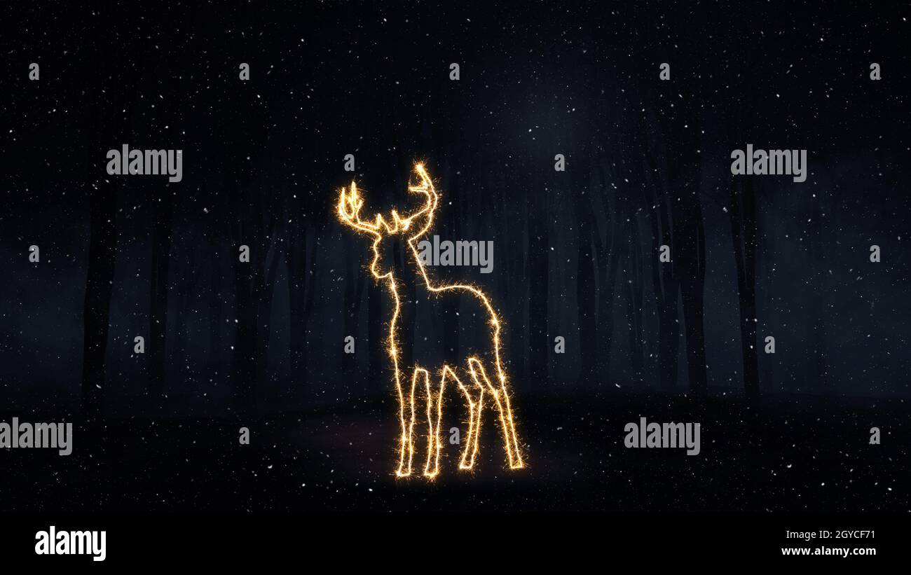 3D render of a Christmas background with sparkly deer outline Stock ...