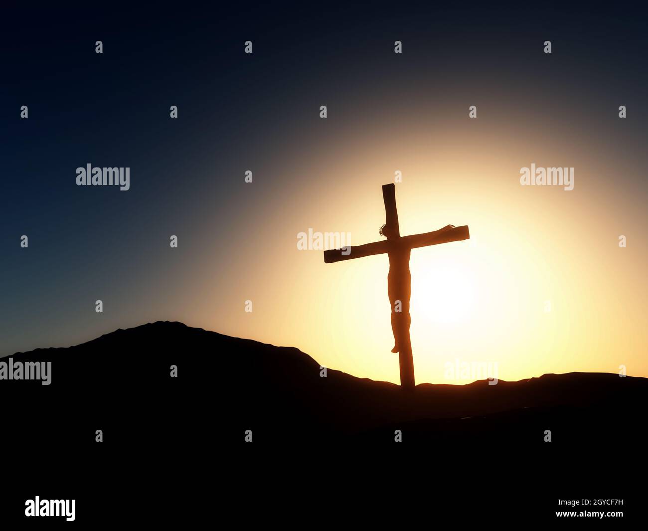 3D render of a Good Friday landscape with Jesus on the cross Stock ...
