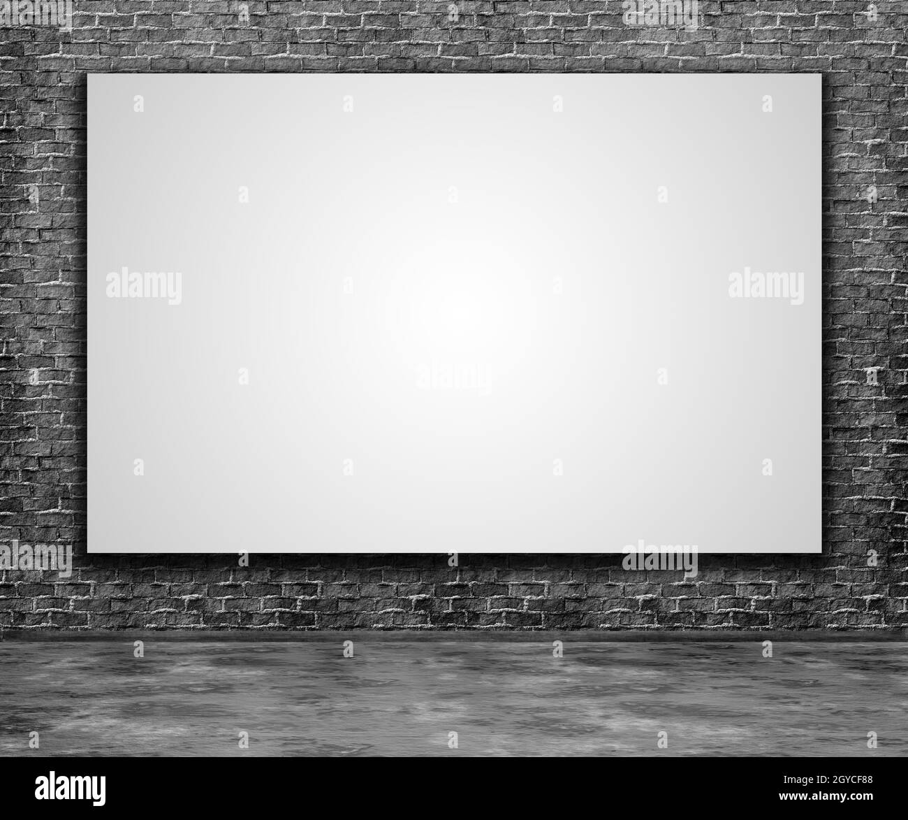 3D render of a blank canvas on a brick wall Stock Photo - Alamy