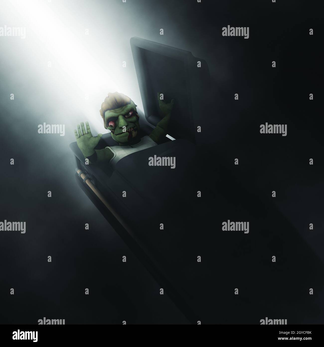 3D render of a cartoon zombie emerging out of a coffin Stock Photo - Alamy