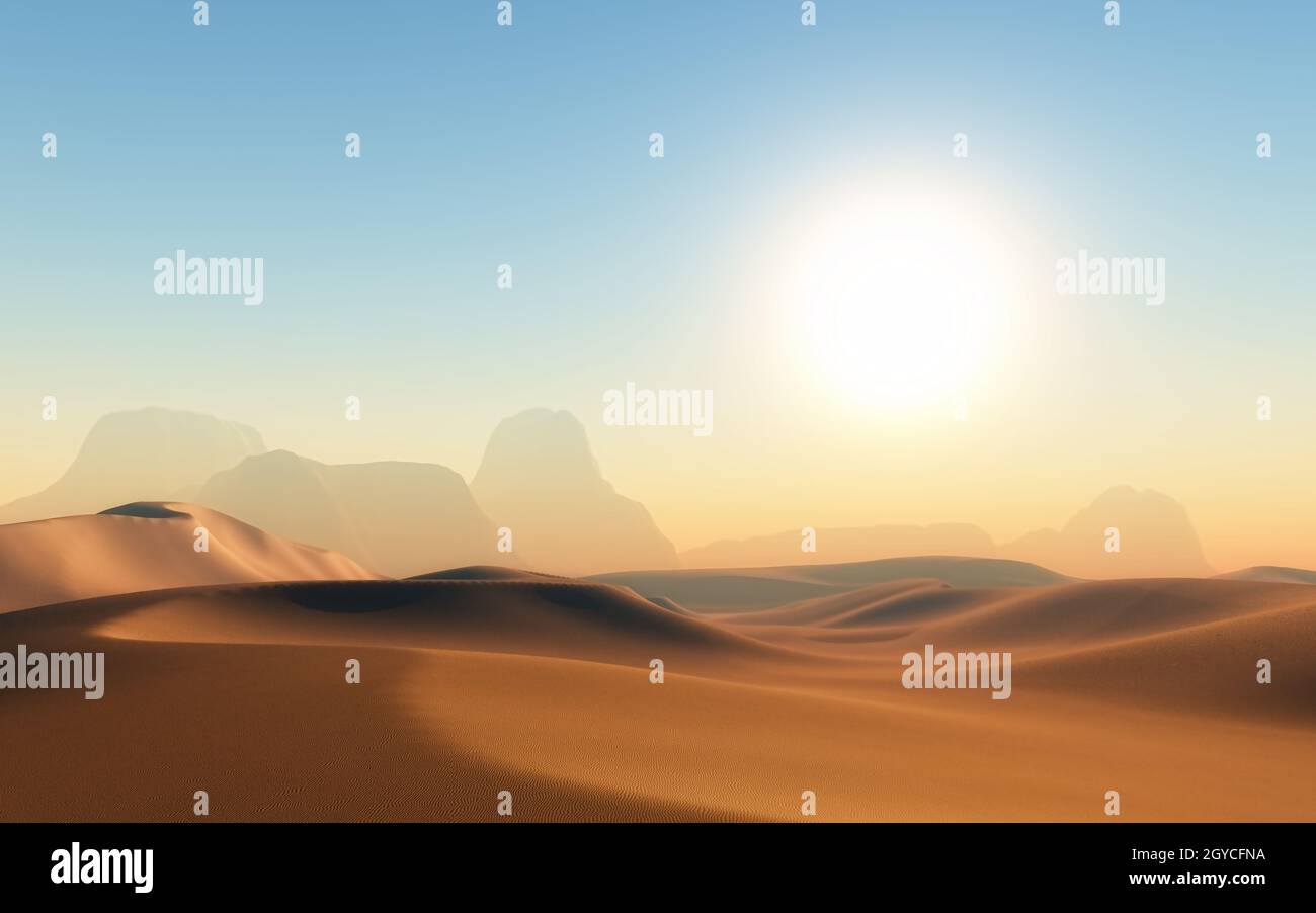 3D render of a hot sandy desert scene Stock Photo - Alamy
