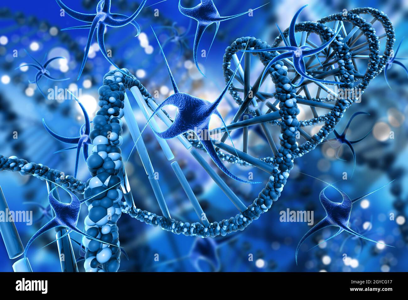 3D render of a medical background with abstract virus cells and DNA ...