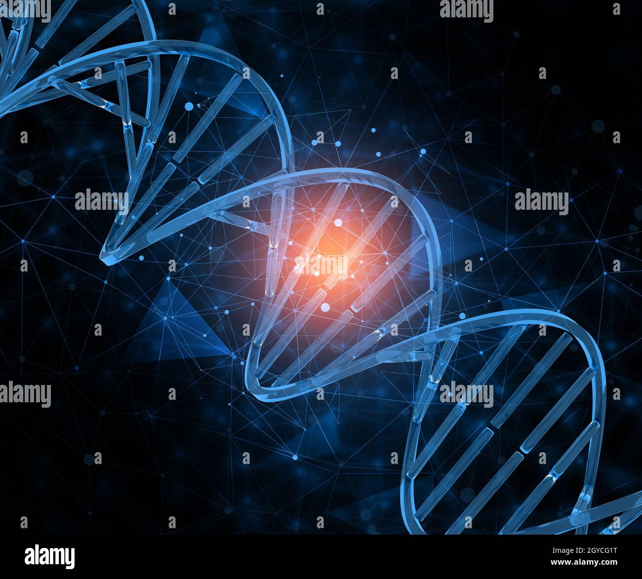 3D render of a medical background with connecting dots and DNA strands ...