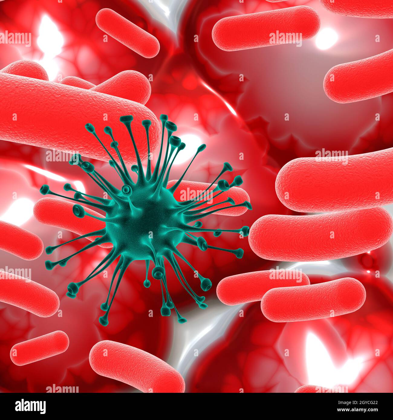 3D render of a medical background with virus among blood cells Stock ...