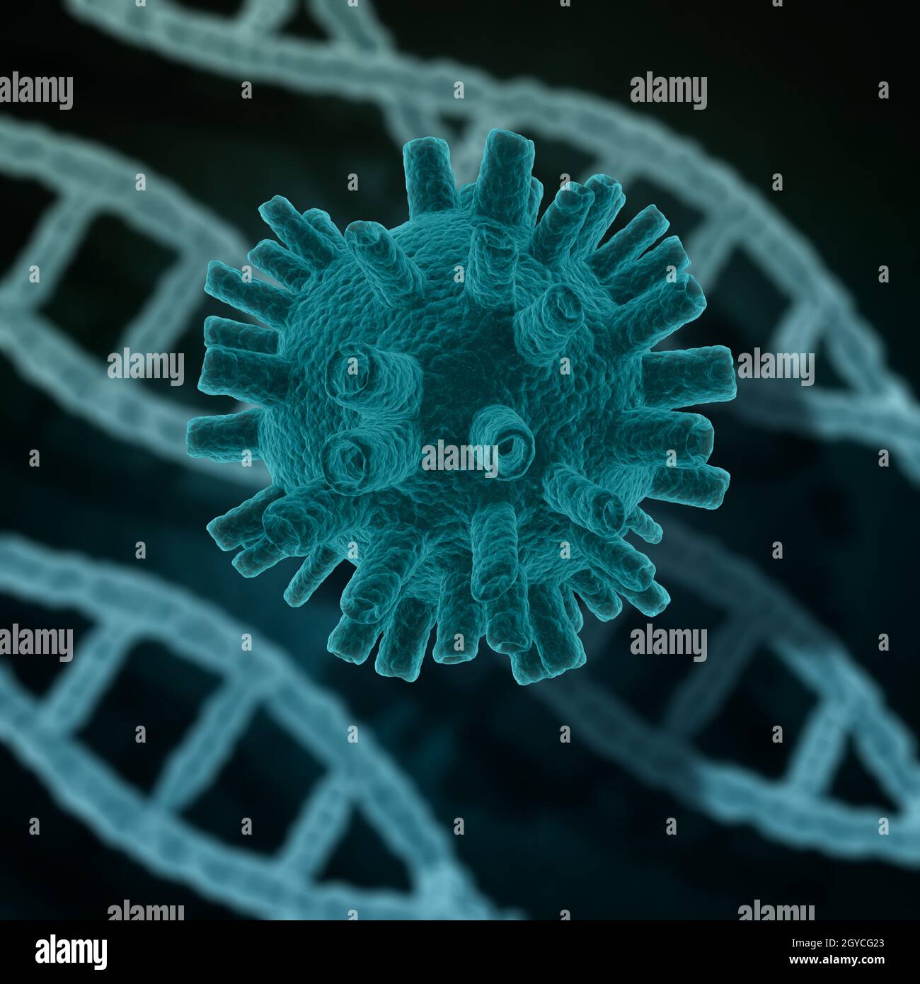 3D render of a medical background with virus cell on DNA strands Stock ...