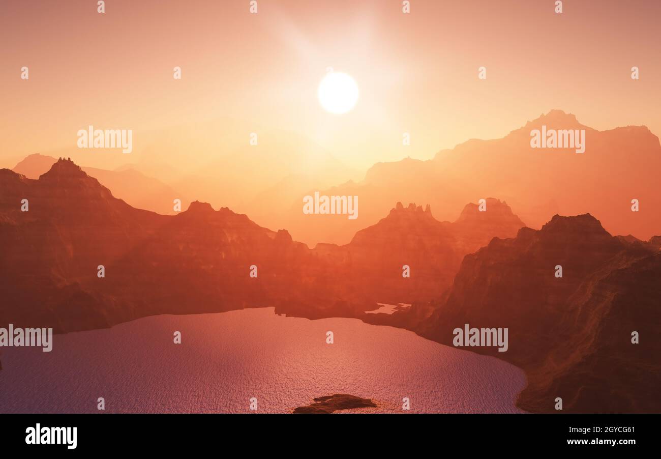 3D render of a mountain range landscape Stock Photo - Alamy
