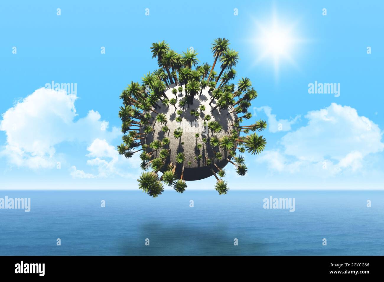 3D render of a palm tree globe over the ocean Stock Photo - Alamy