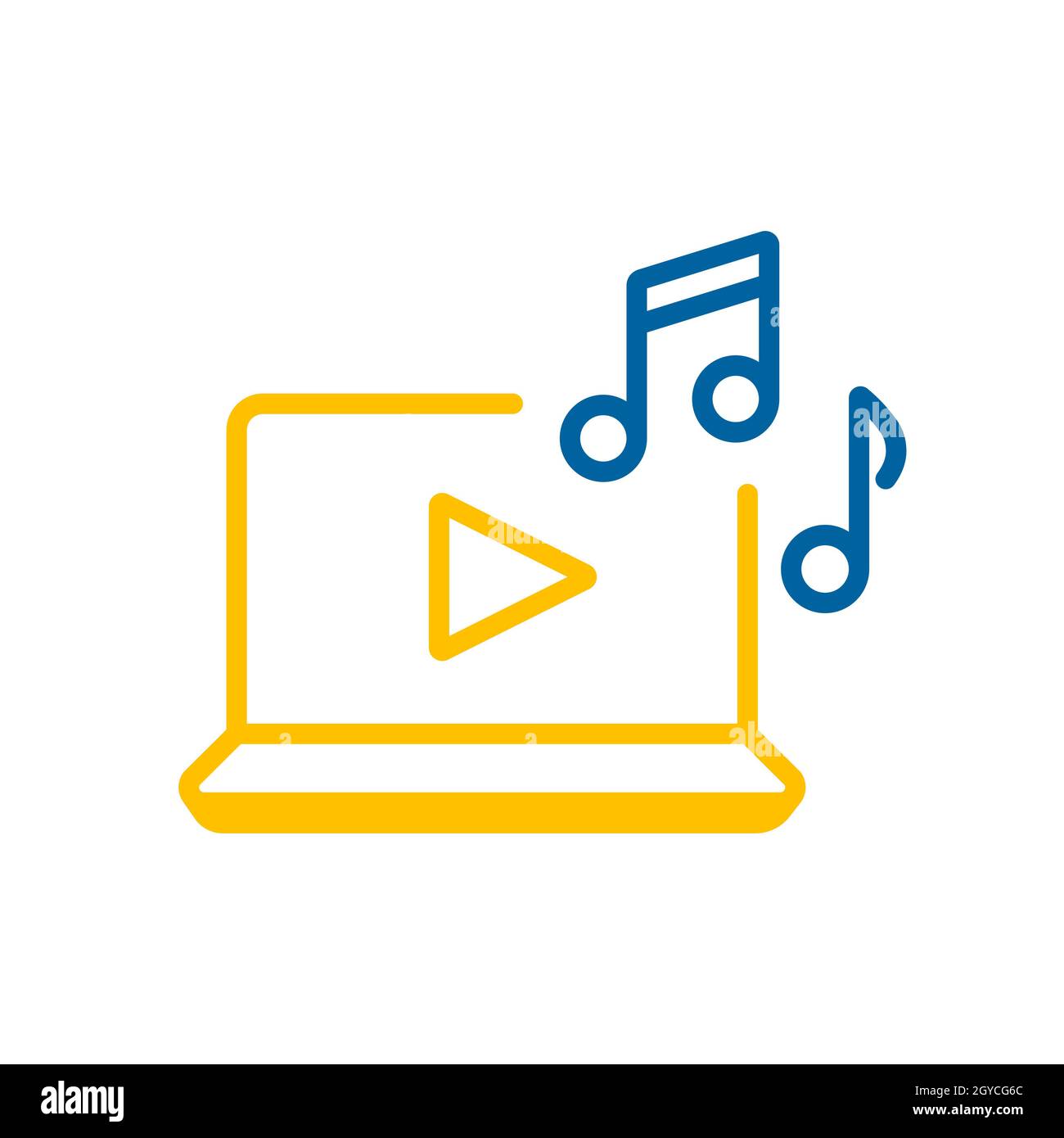 Listen to music on laptop vector icon. Music sign. Graph symbol for ...