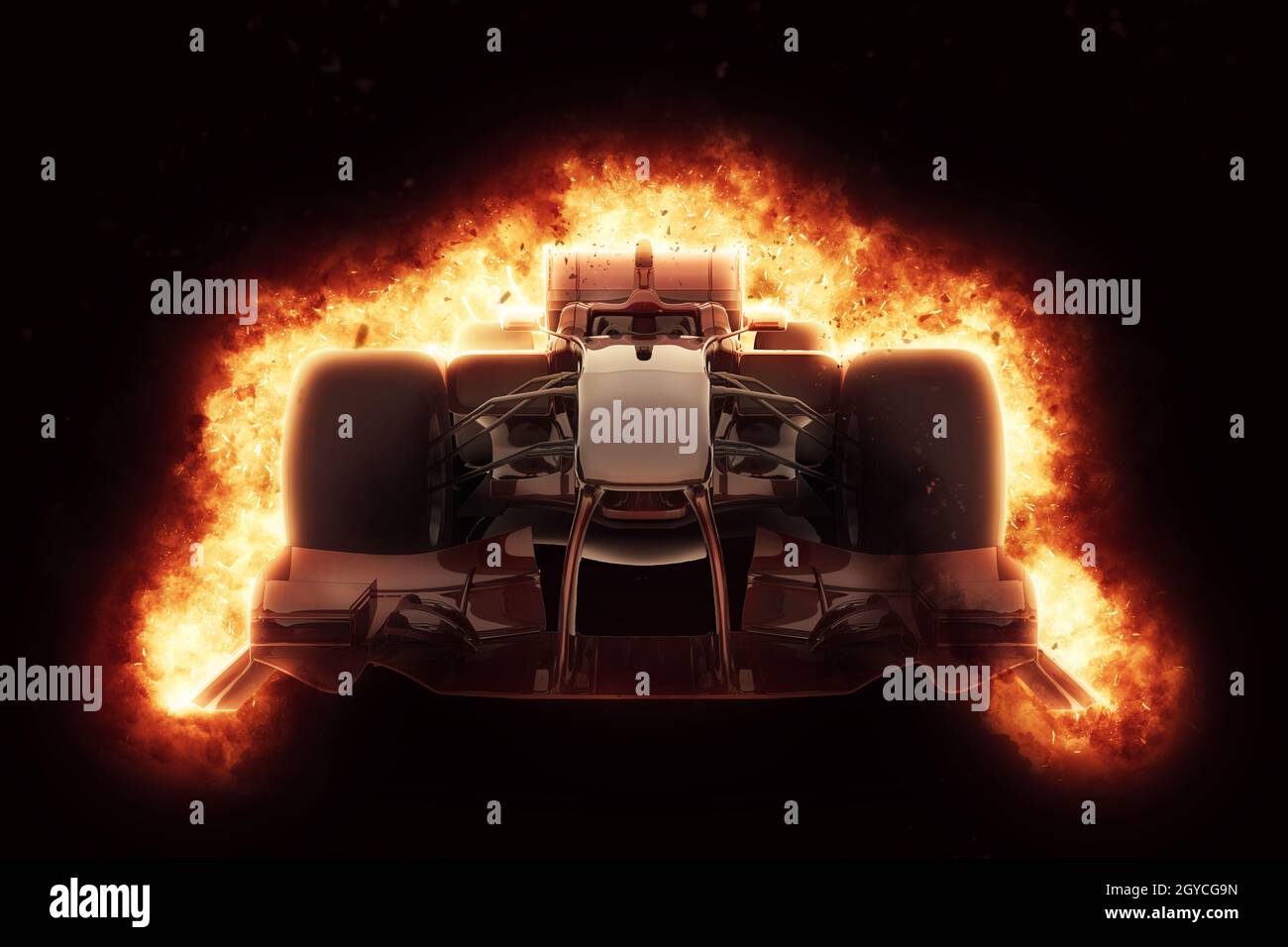 3D render of a race car with fiery explosion effect Stock Photo - Alamy