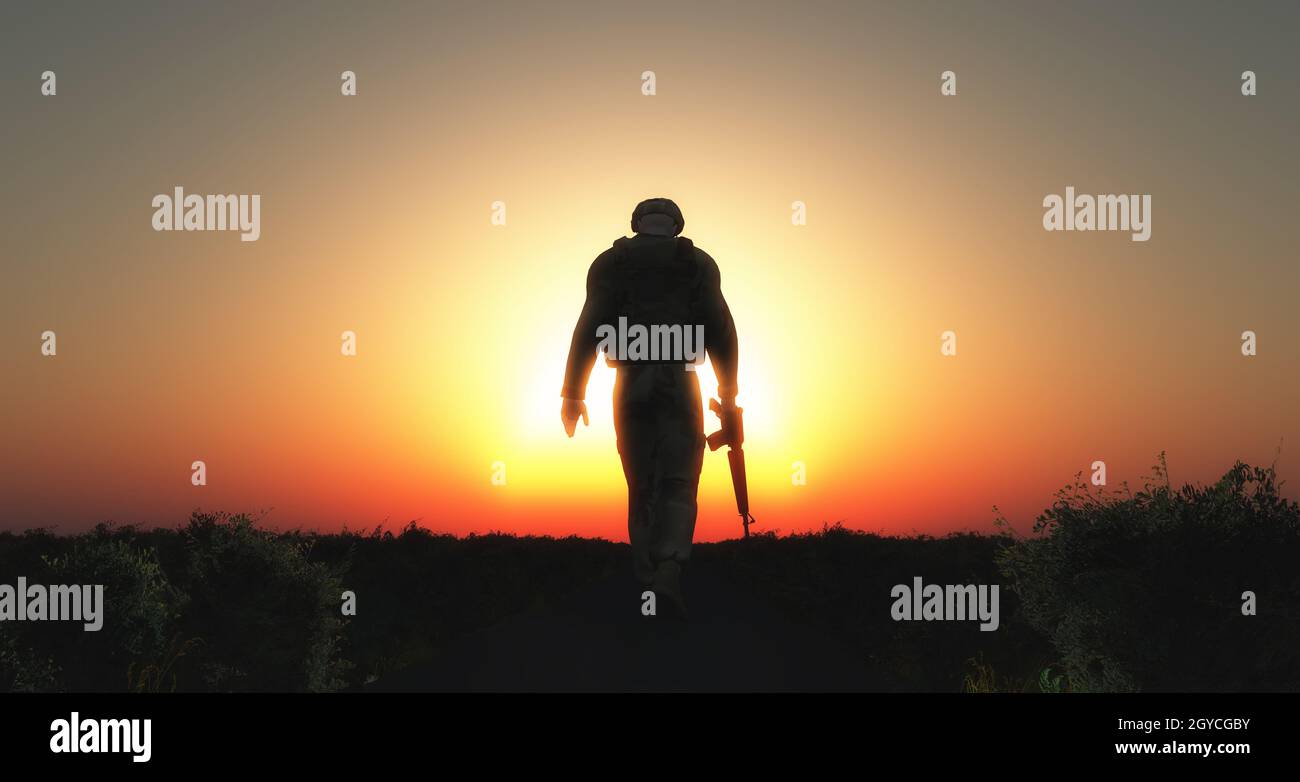 Machine gun man walking hi-res stock photography and images - Alamy