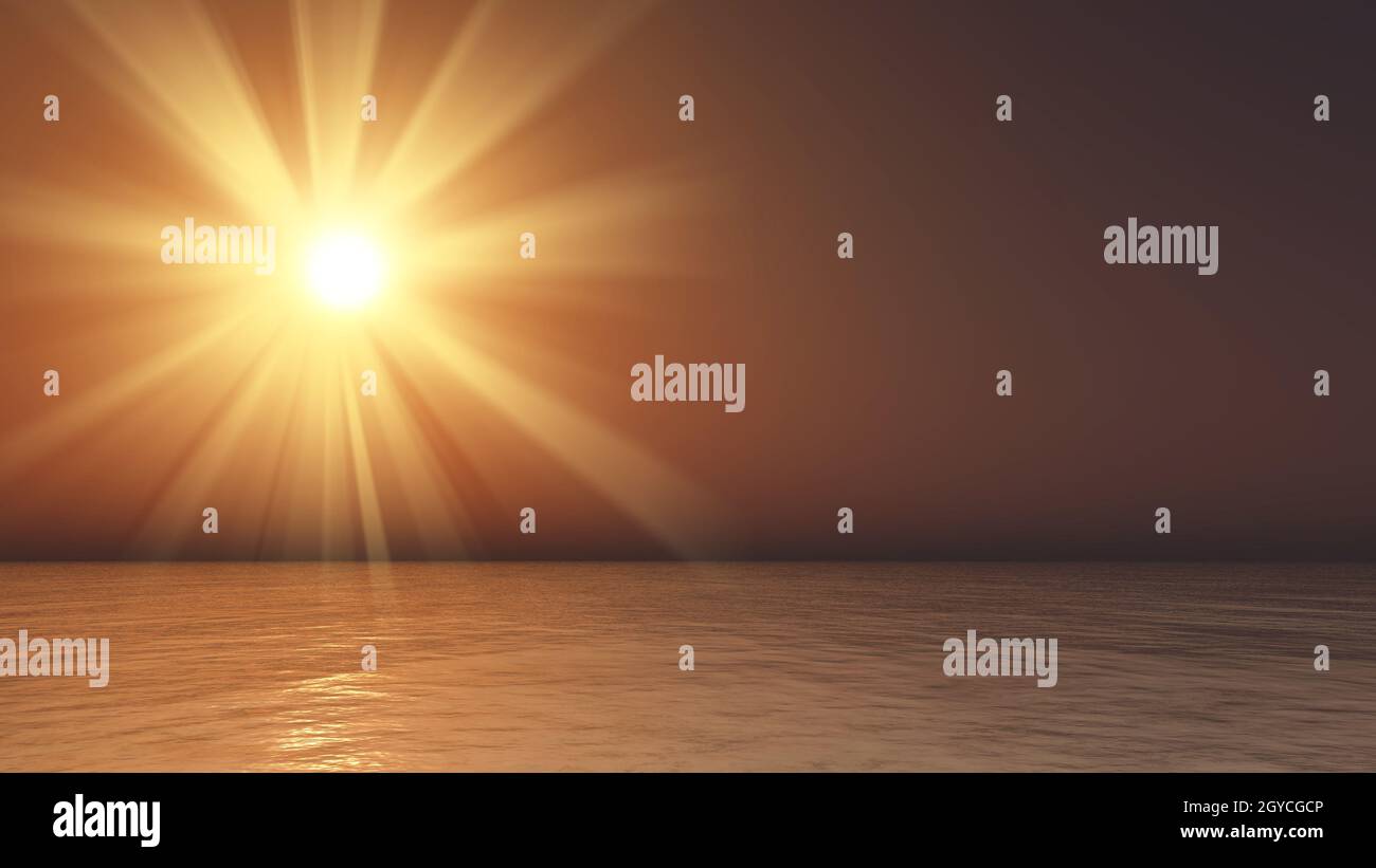 3D render of a sunset ocean landscape Stock Photo - Alamy
