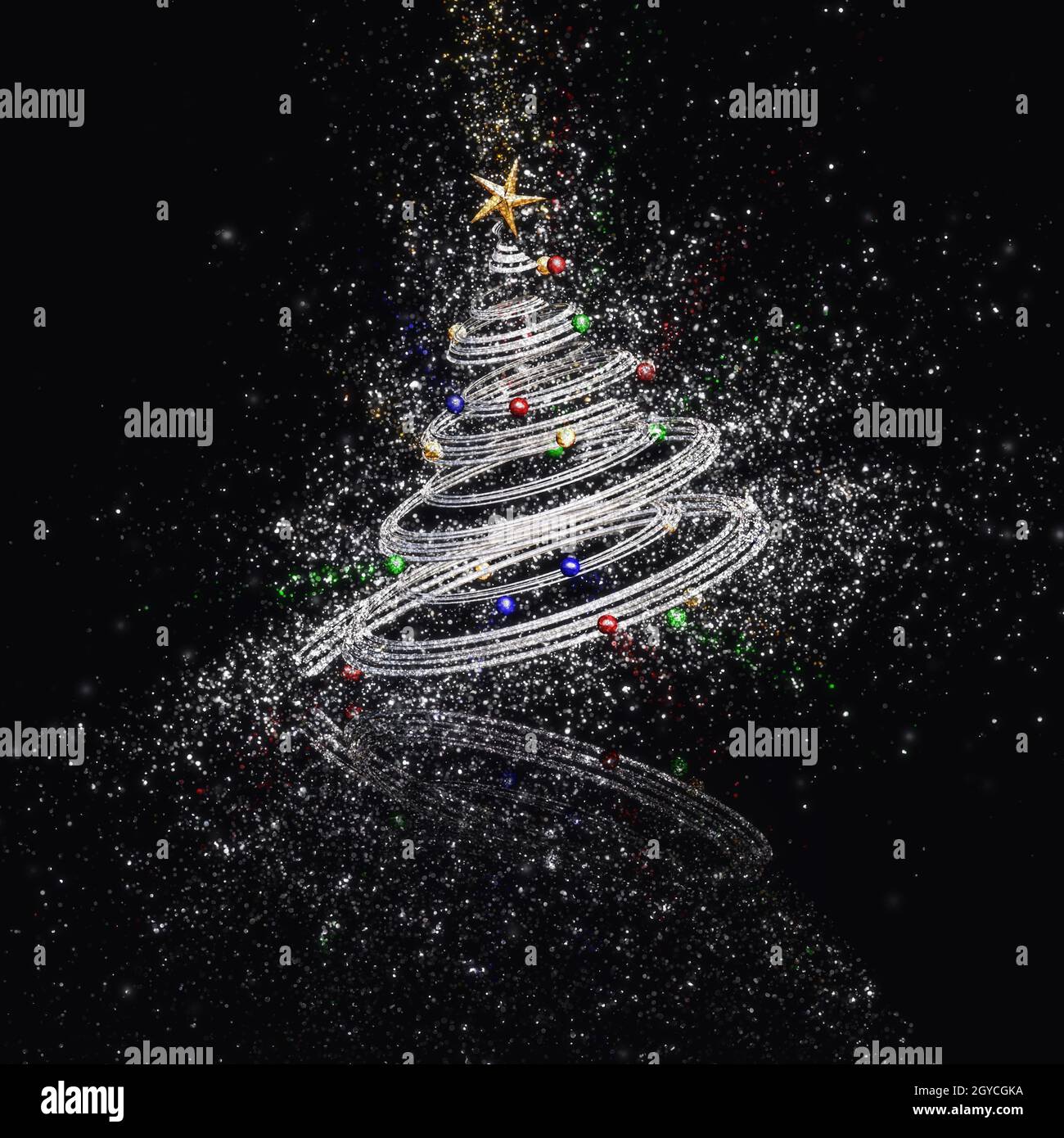 3D render of an abstract Christmas tree with an exploding glitter ...