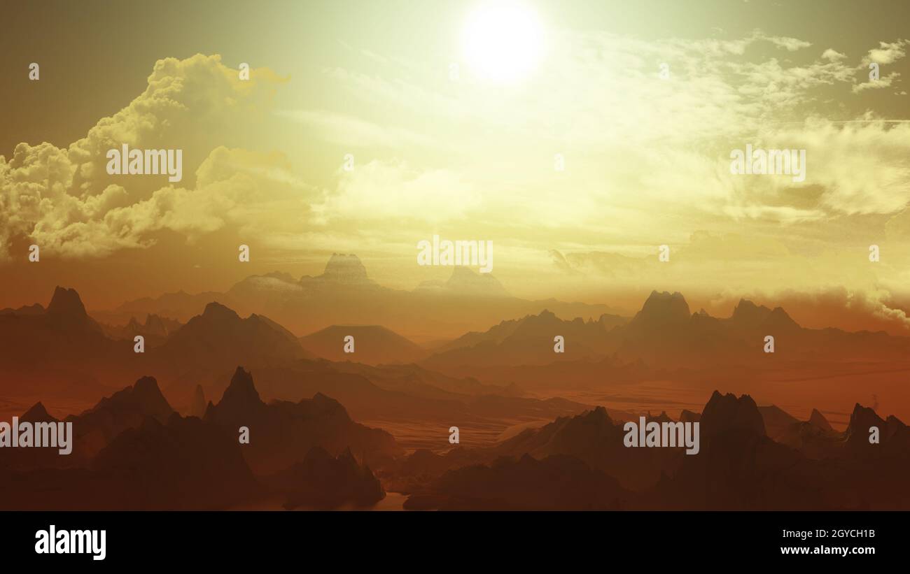 3D alien landscape with cloudy night sky Stock Photo - Alamy