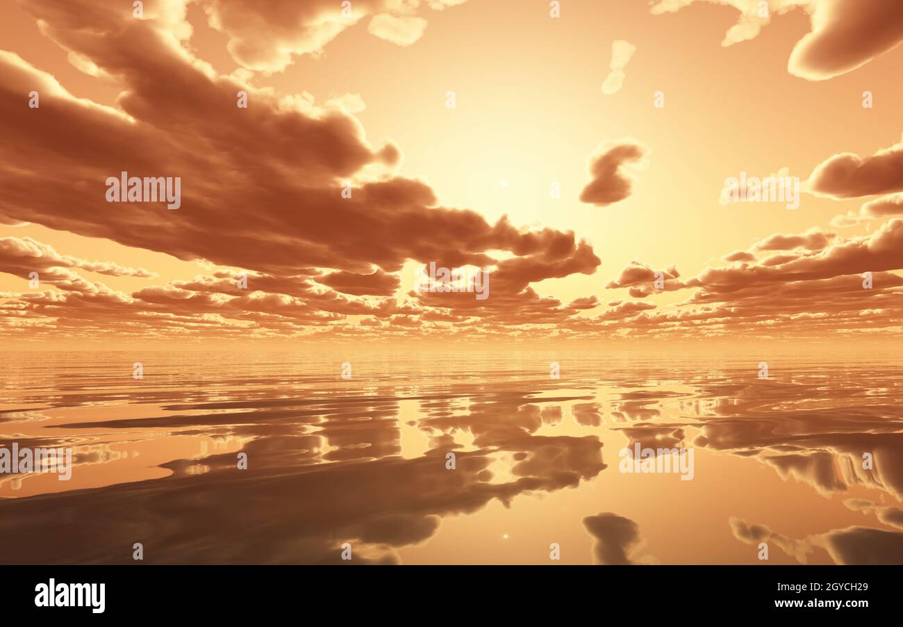 3d render sunset over ocean hi-res stock photography and images - Alamy