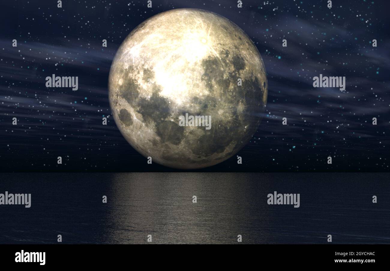 Moon over sea 3d illustration hi-res stock photography and images - Alamy